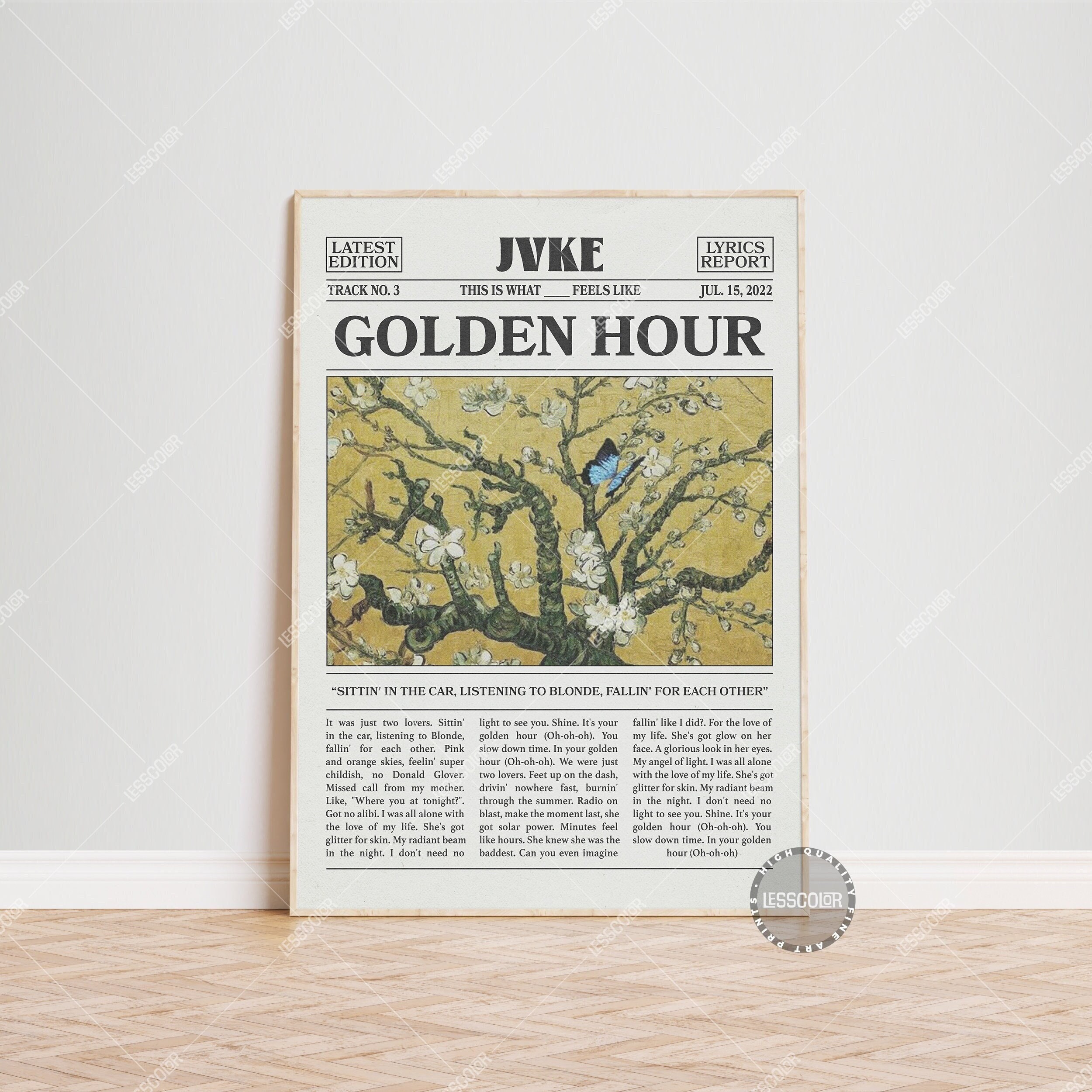 JVKE Retro Newspaper Print, Golden Hour Poster, Golden Hour Lyric Print ...
