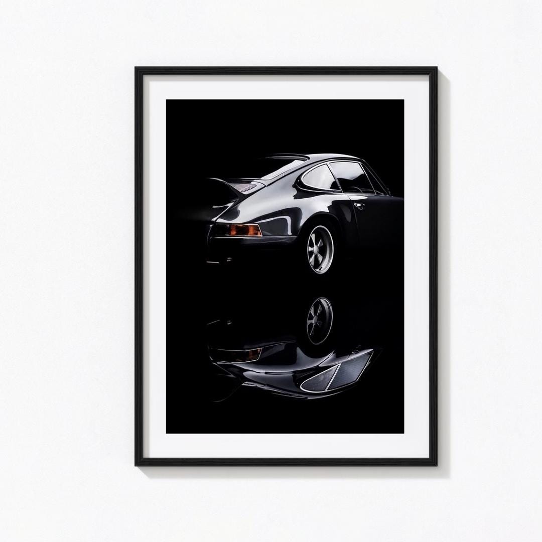 Porsche 911 Poster Glossy Black - Car Reflection Minimalist Wall Art ...