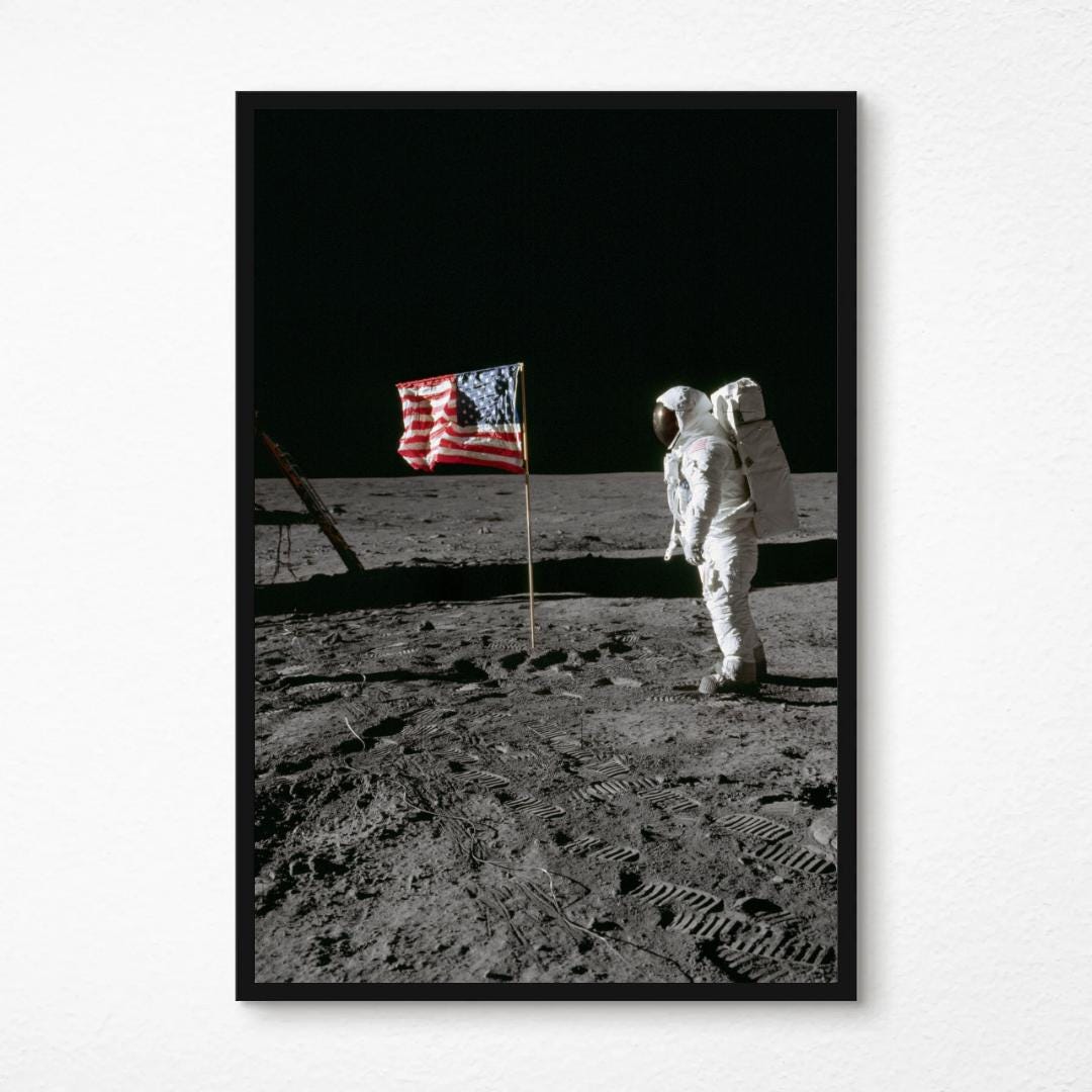Apollo 11 Moon Landing Poster – Buzz Aldrin, American Flag NASA Print ...