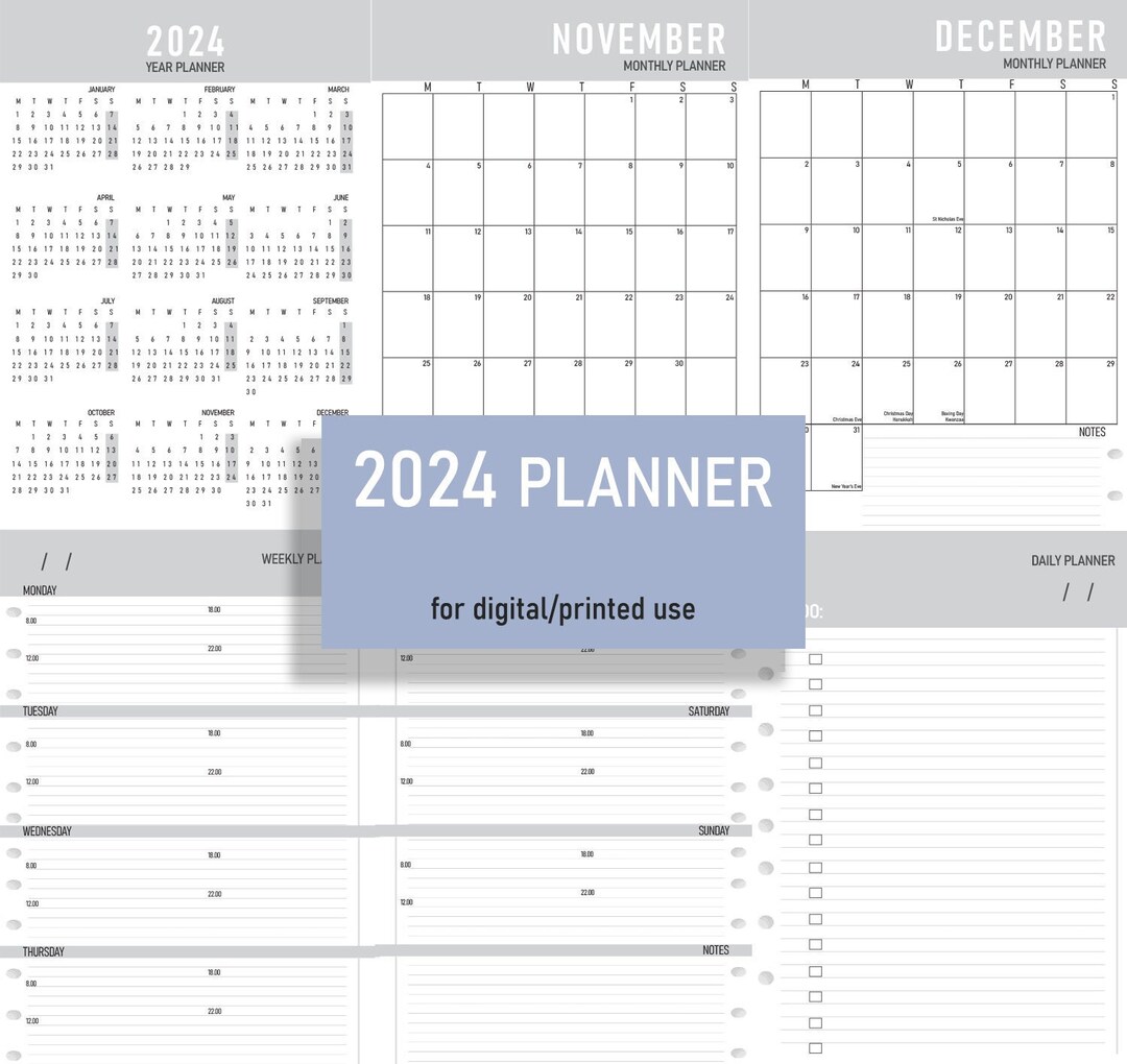 2024 Digital PDF Greyscale Planner - Etsy