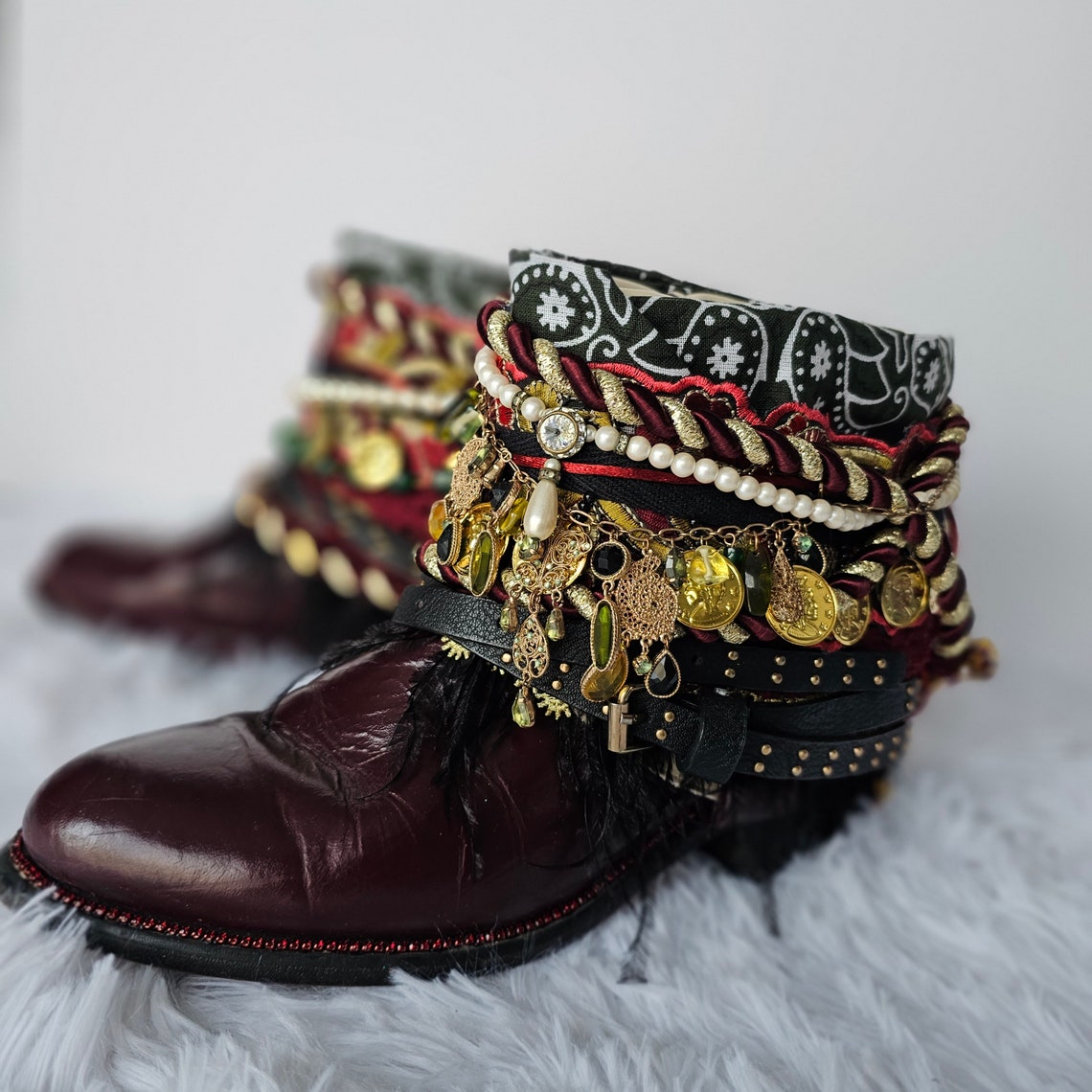 Maroon Boho Upcycled Western Cowboy Boots Size 7.5 - Etsy