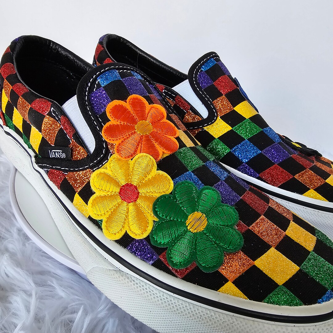Rainbow Glitter Checkerboard Skate Shoe Size 5 - Etsy