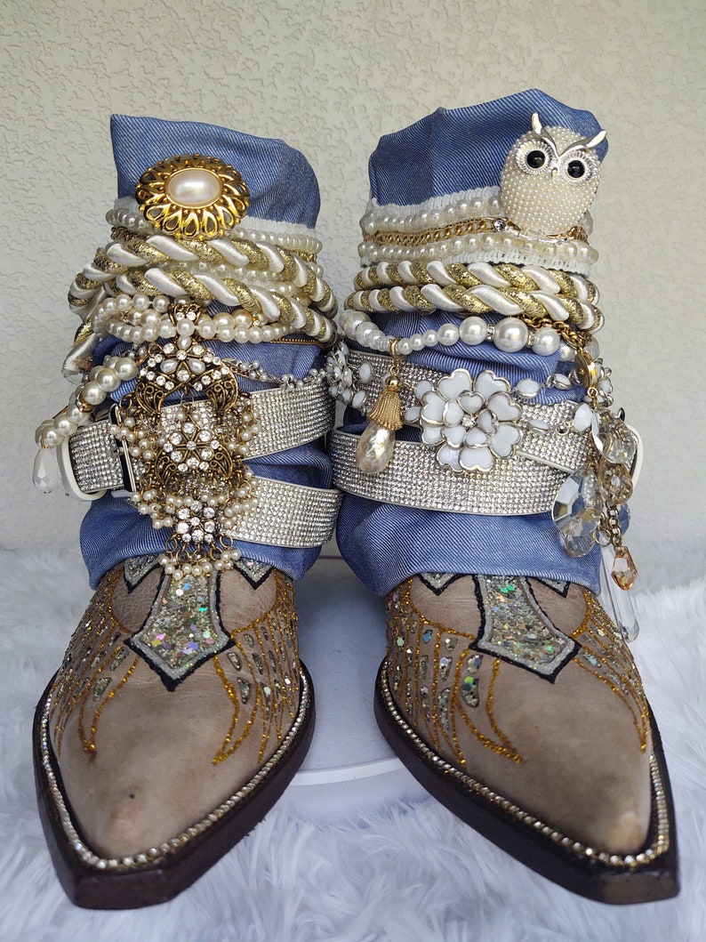 Bling Boho Upcycled Western Cowboy Boots Size 6 - Etsy