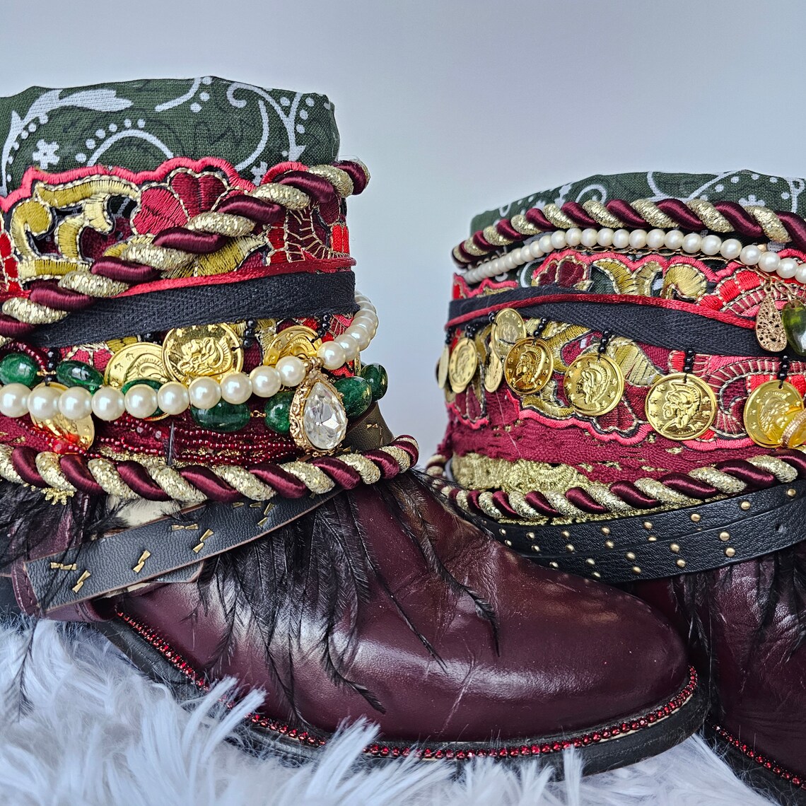 Maroon Boho Upcycled Western Cowboy Boots Size 7.5 - Etsy