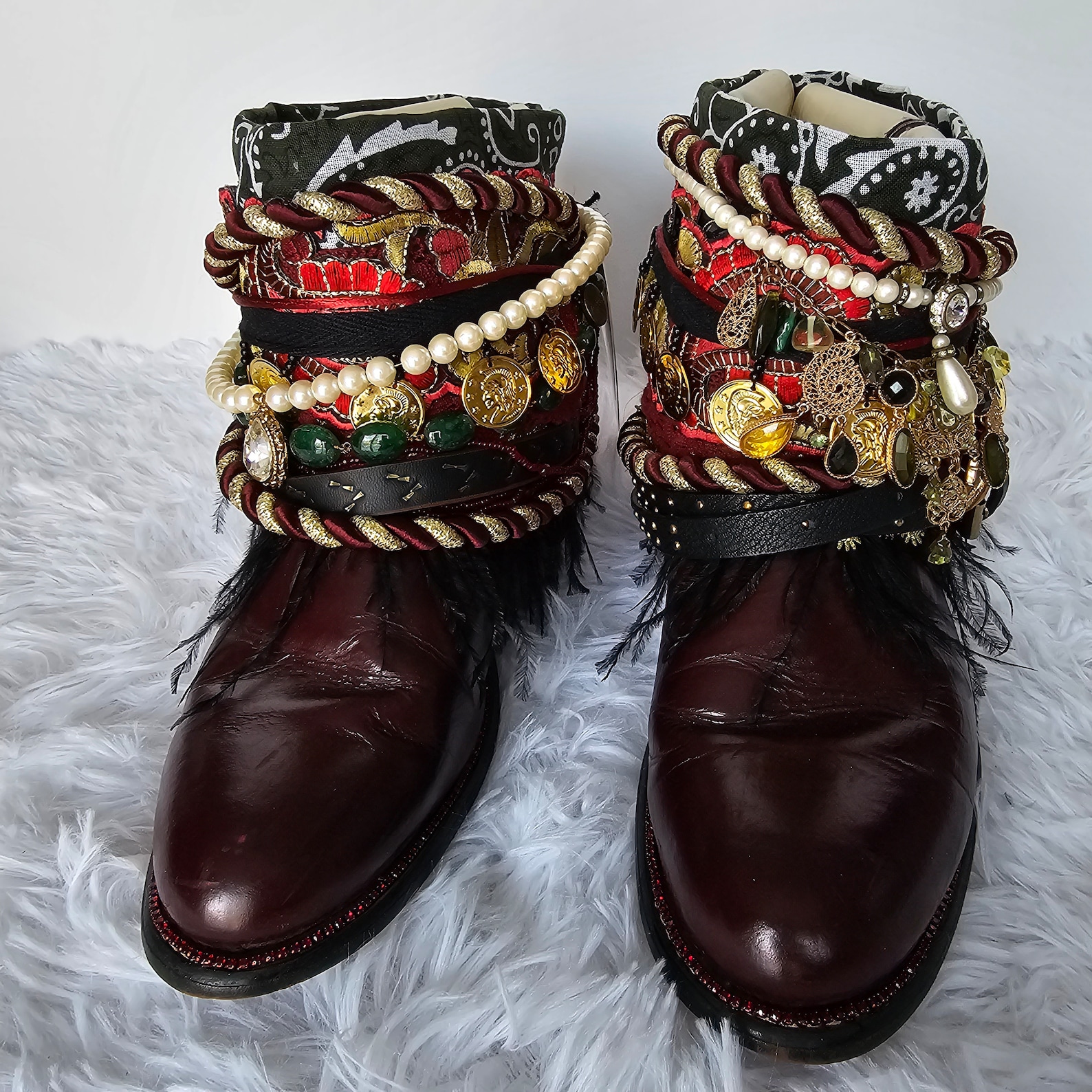 Maroon Boho Upcycled Western Cowboy Boots Size 7.5 - Etsy