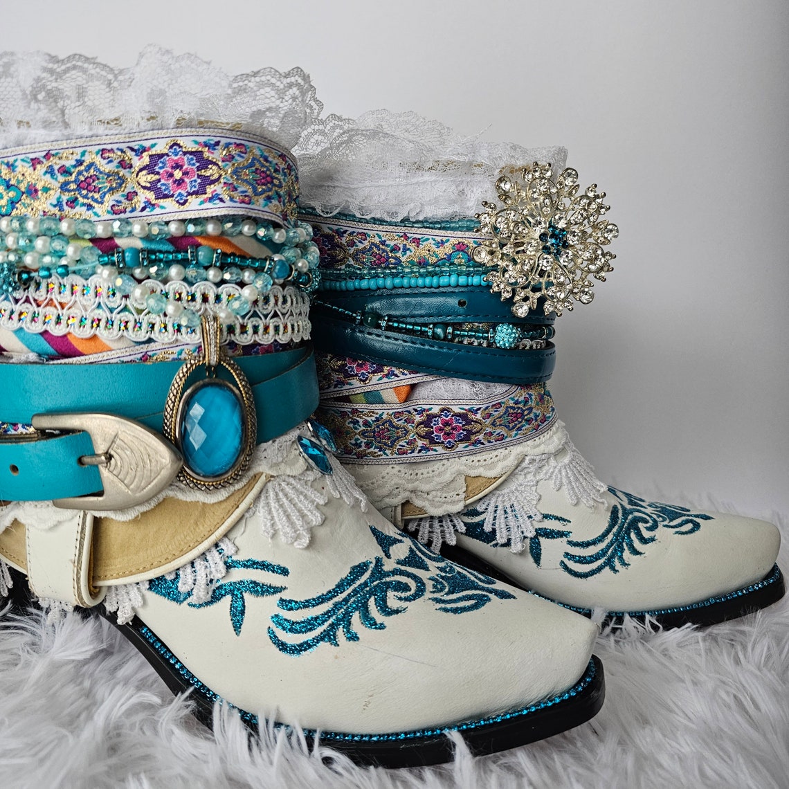 Boho Upcycled Western Cowboy Boots Size 6 - Etsy