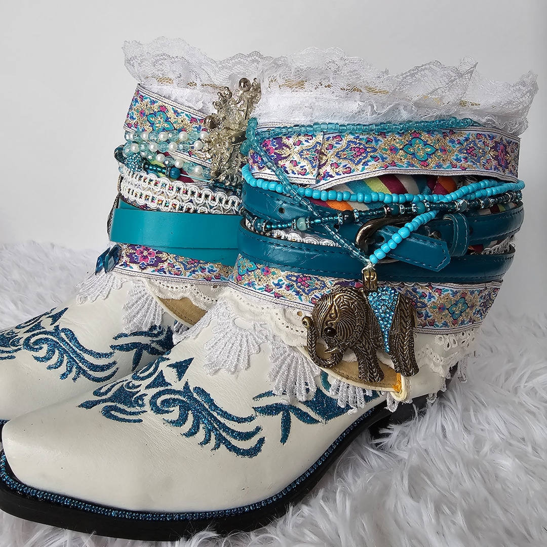 Boho Upcycled Western Cowboy Boots Size 6 - Etsy