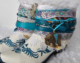 Bling Boho Upcycled Western Cowboy Boots Size 6 - Etsy