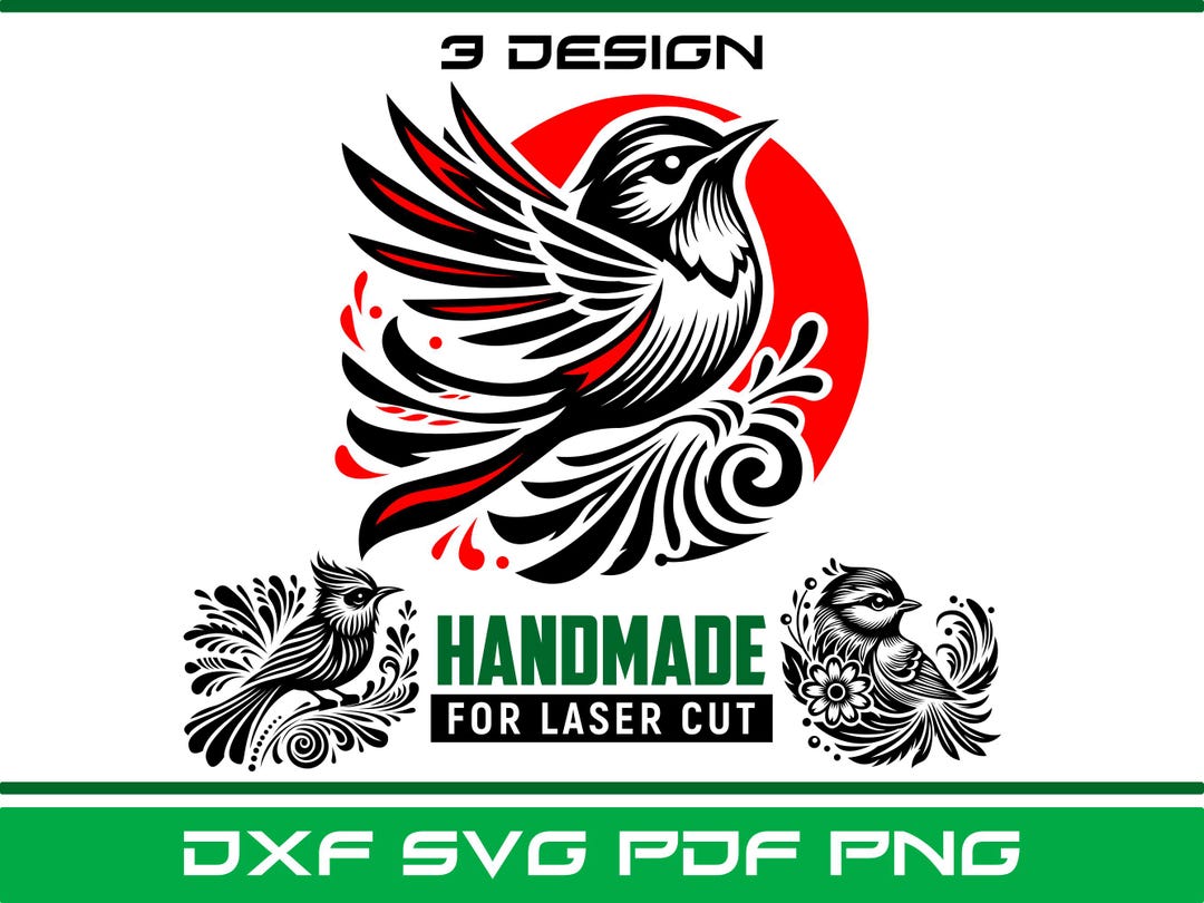 3 Birds Design Laser Cut Vector SVG PDF DXF Clipart Bundle for T-shirt ...