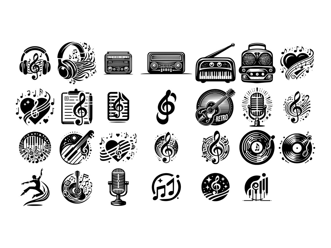 110 Retro Music Design SVG Bundle: Disco & Dance Clipart (PNG, PDF) - Etsy