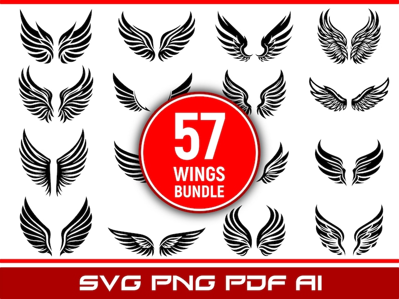 57 Wings Design Vector Pack SVG PNG PDF Wings Logo Bundle Clipart ...
