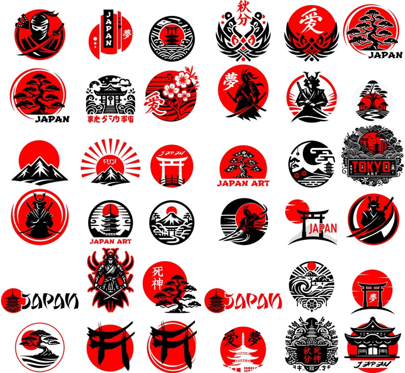 36 Japanese Samurai Logo Art SVG PNG PDF Clipart Bundle for T-shirt ...