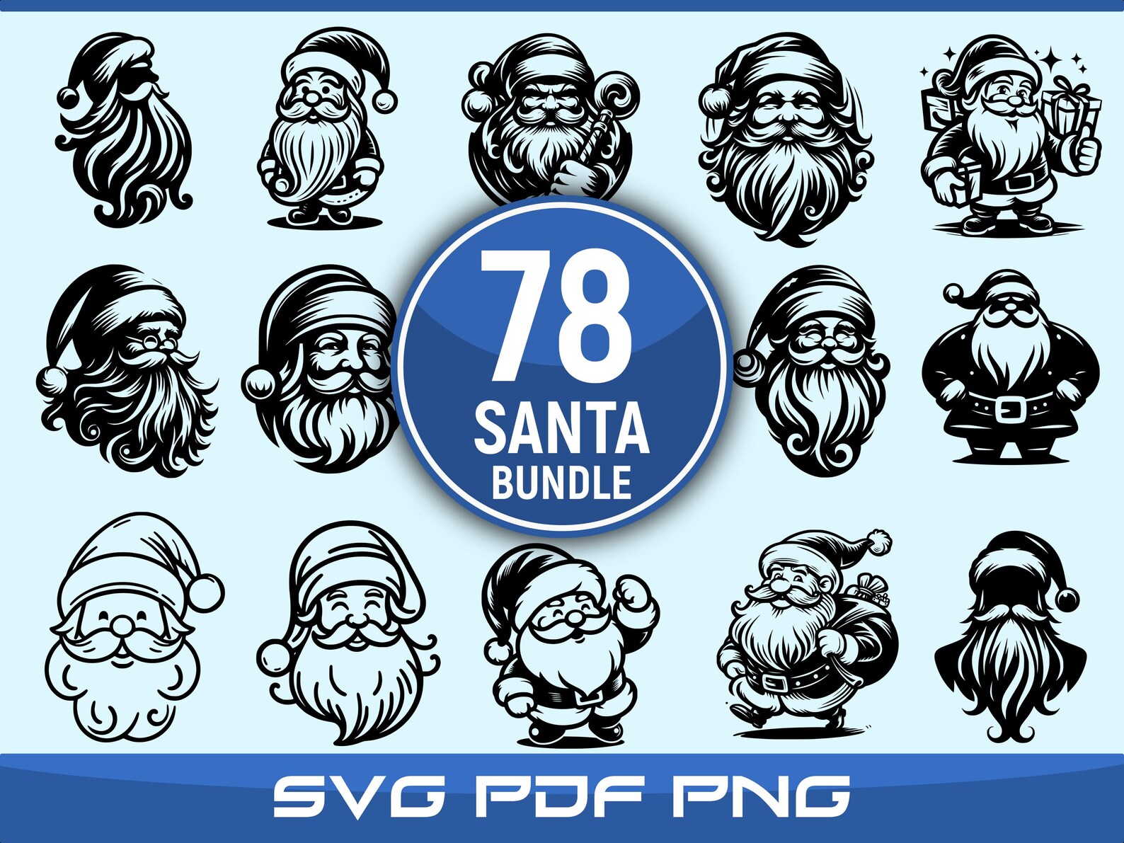 78 Santa Claus Face Vector Pack SVG PNG PDF Clipart Bundle Christmas ...
