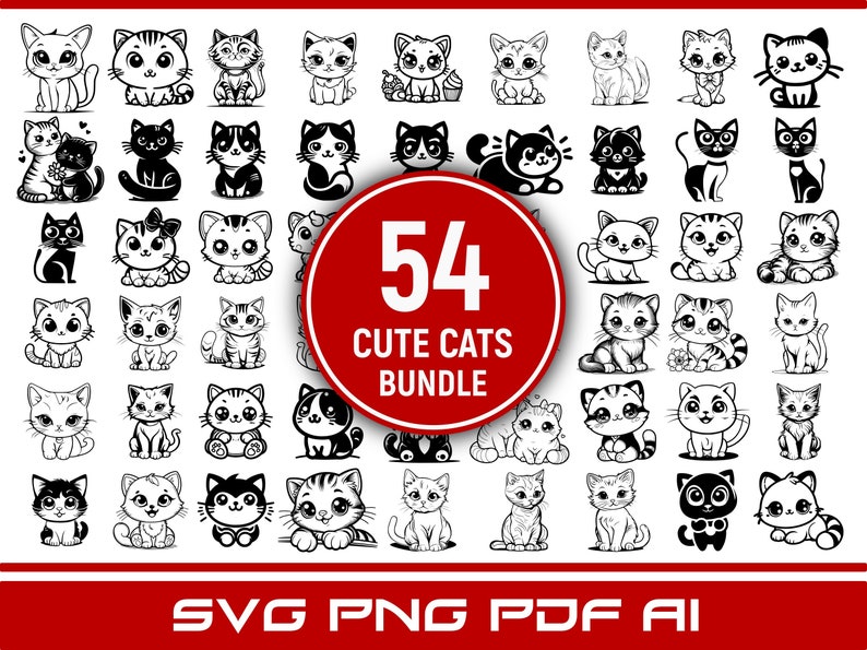 54 Cute Cats Kitty SVG PNG PDF Vector Logo Clipart Bundle | Cat Pack ...