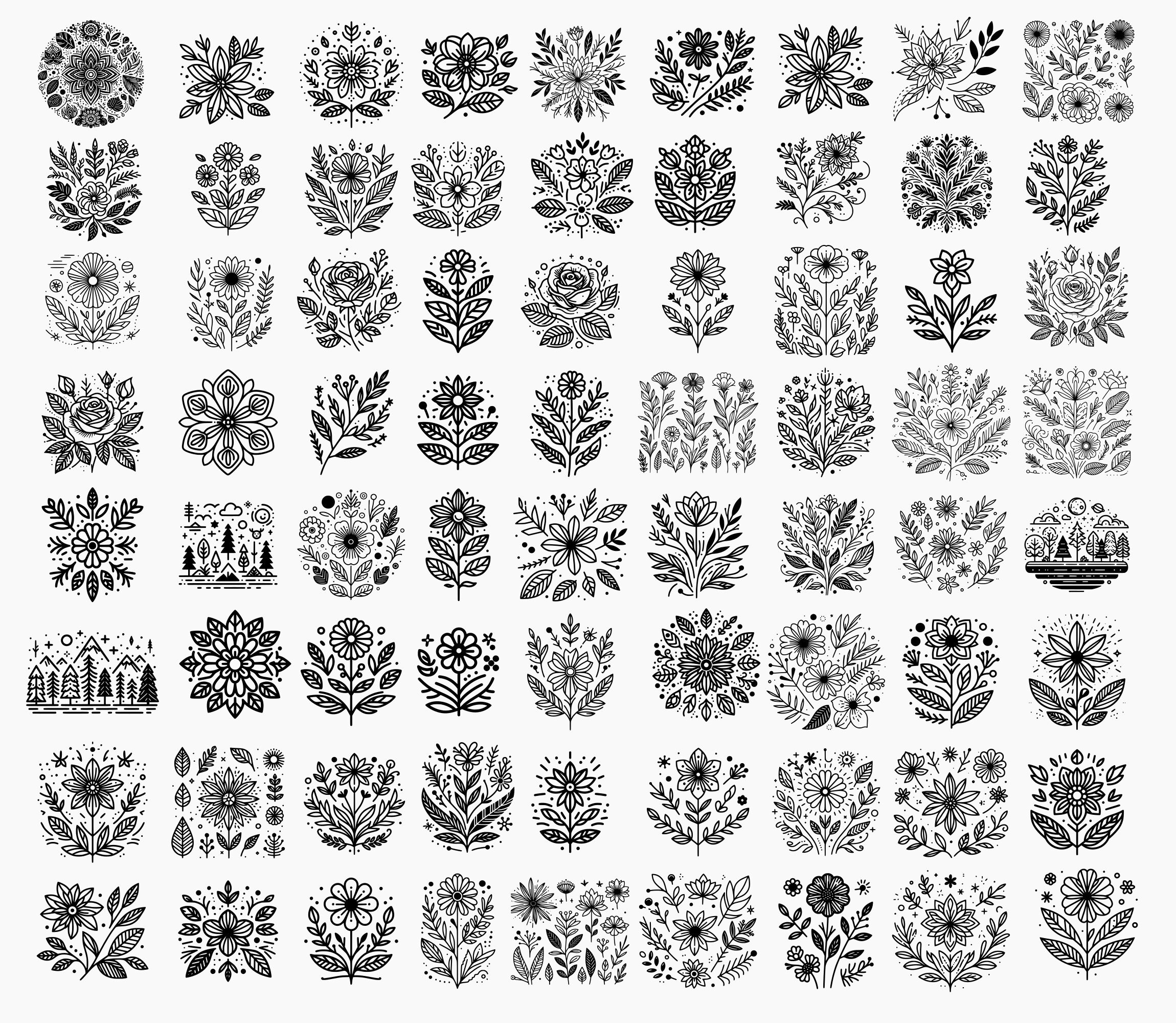 72 Flowers Floral Botanical Pattern SVG PNG Clipart Bundle, Botanical ...