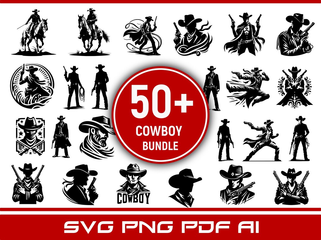 53 Cowboy Western SVG PNG PDF Clipart Bundle | Cowboy Vector | Cowboy ...