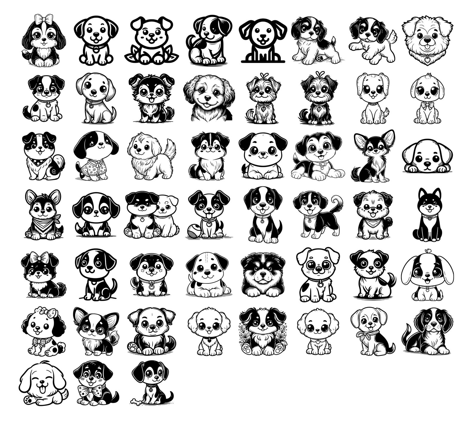 50 Cute Puppy Dog Outline SVG PNG PDF Clipart Bundle Baby Dog Clipart ...
