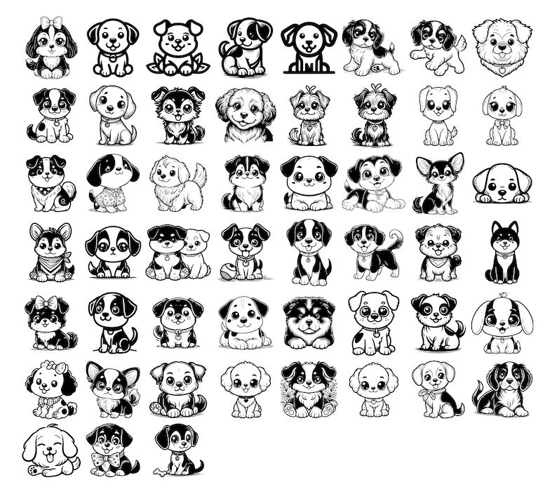 50 Cute Puppy Dog Outline SVG PNG PDF Clipart Bundle Baby Dog Clipart ...