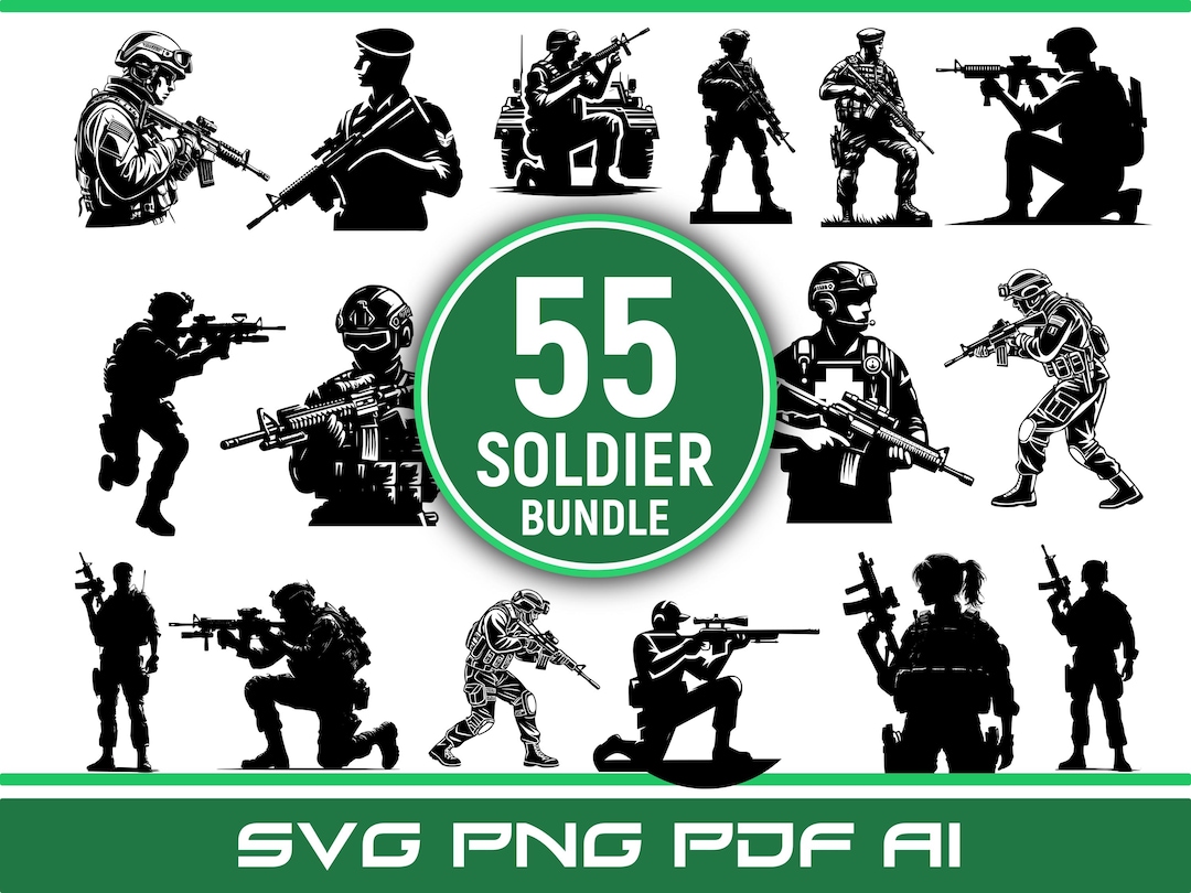55 Army Soldier SVG PDF PNG – Vector Clipart Bundle | Soldier ...