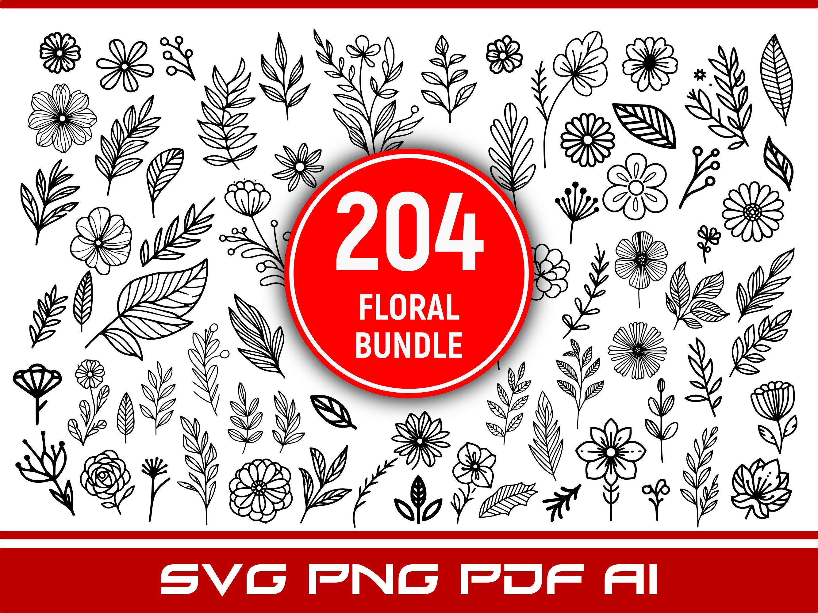 200 Flowers Floral Botanical Element SVG PNG Clipart Bundle, Wildflower ...