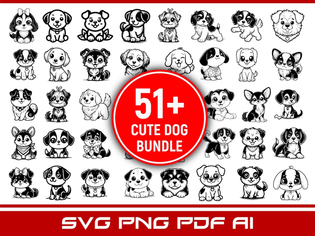 Puppy Outline Clipart Bundle | 50+ Dog SVG, PNG, PDF - Etsy