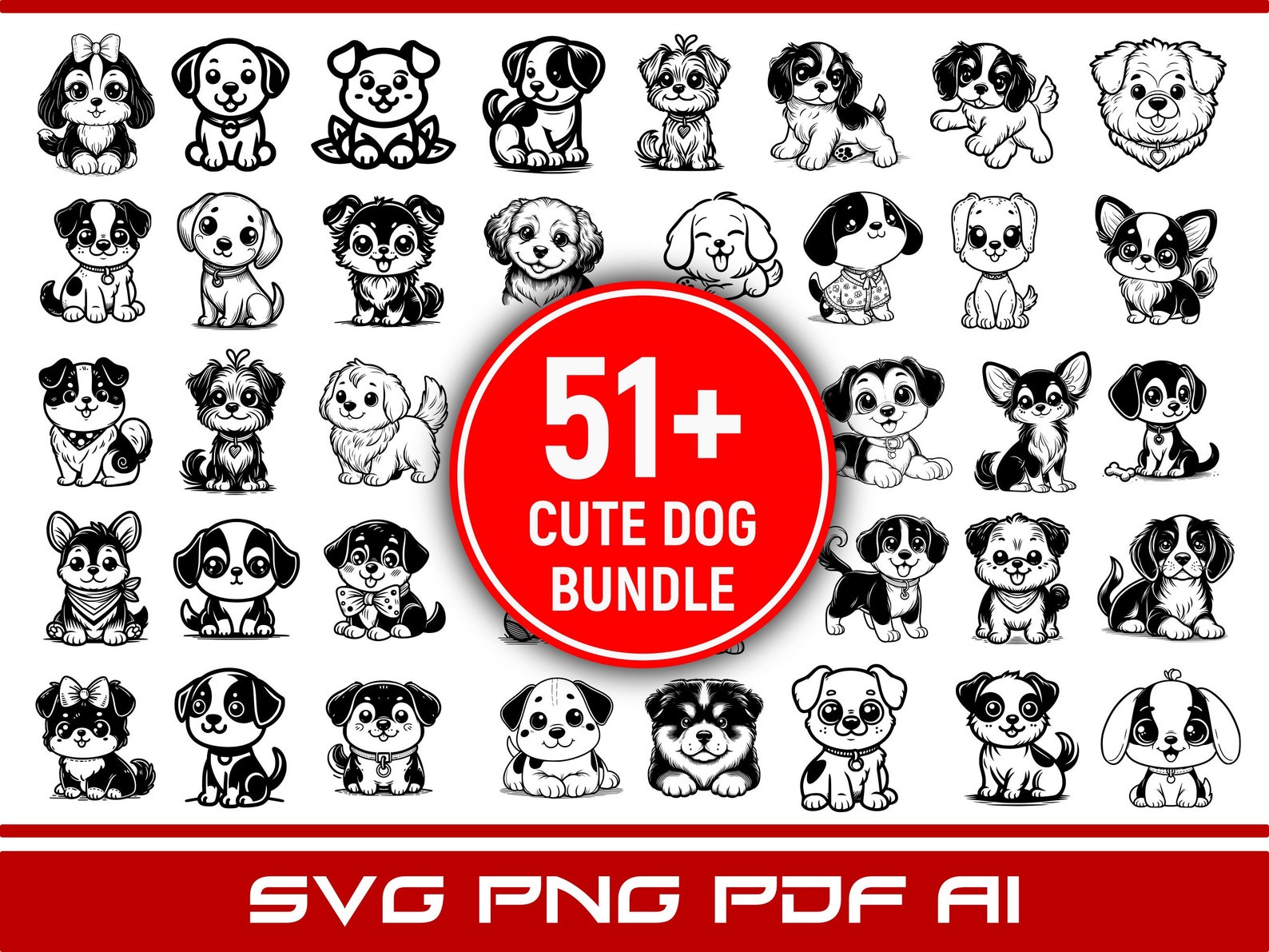 50+ Cute Puppy Dog Outline SVG PNG PDF Clipart Bundle | Baby Dog ...