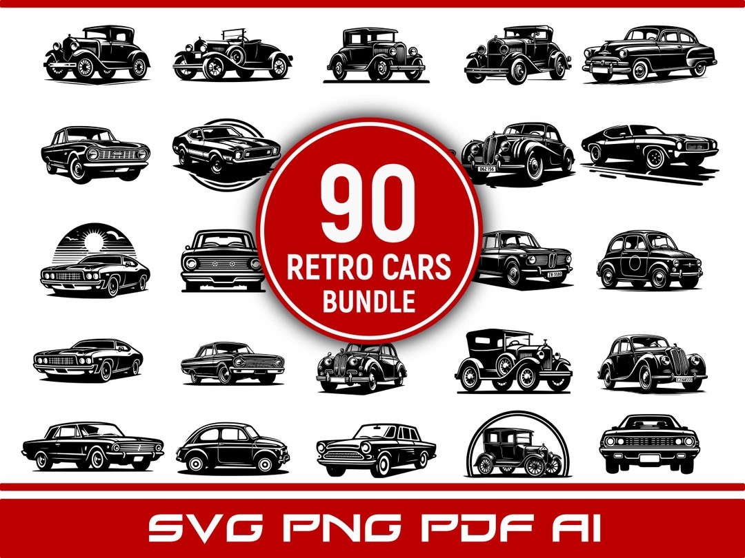 90 Retro Car Auto SVG PNG PDF Clipart Bundle | Car Logo | Car Vector ...