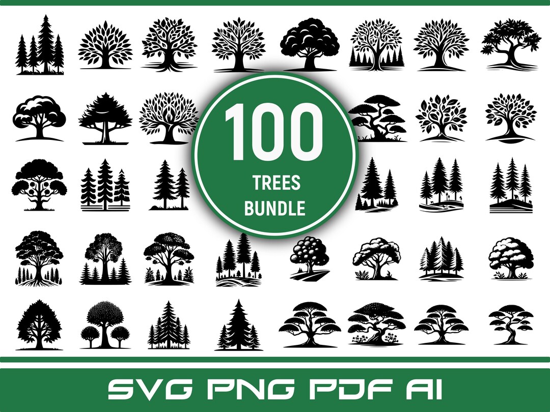 100 Forest Trees SVG PNG PDF Clipart Bundle for Your Digital and ...