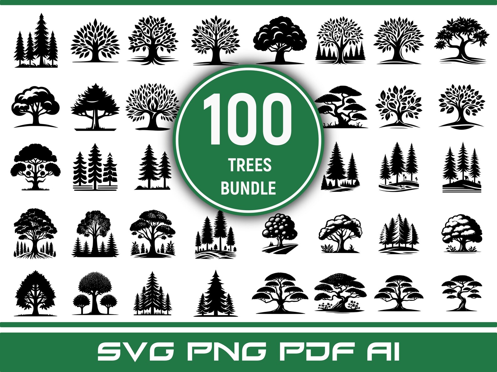 100 Forest Trees SVG PNG PDF Clipart Bundle for Your Digital and ...
