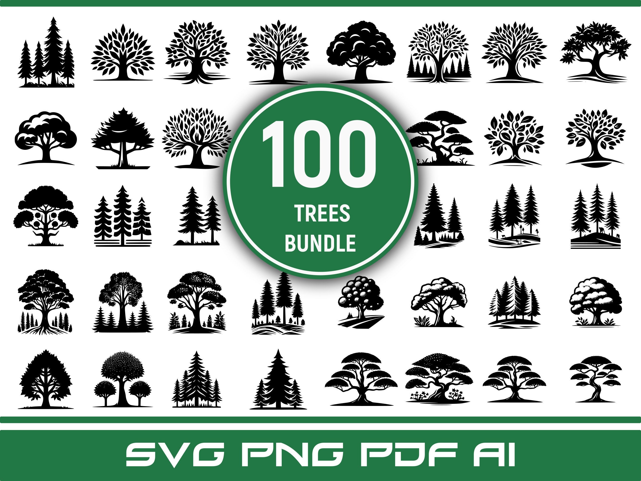 100 Forest Trees SVG PNG PDF Clipart Bundle for Your Digital and ...
