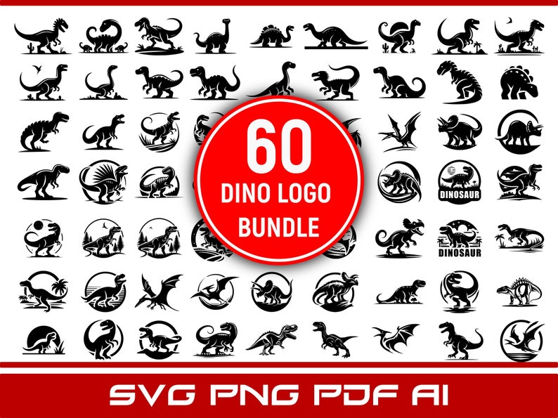 60 Dinosaur Logo Designs: T-rex, Jurassic, and More (SVG, PNG, PDF) - Etsy