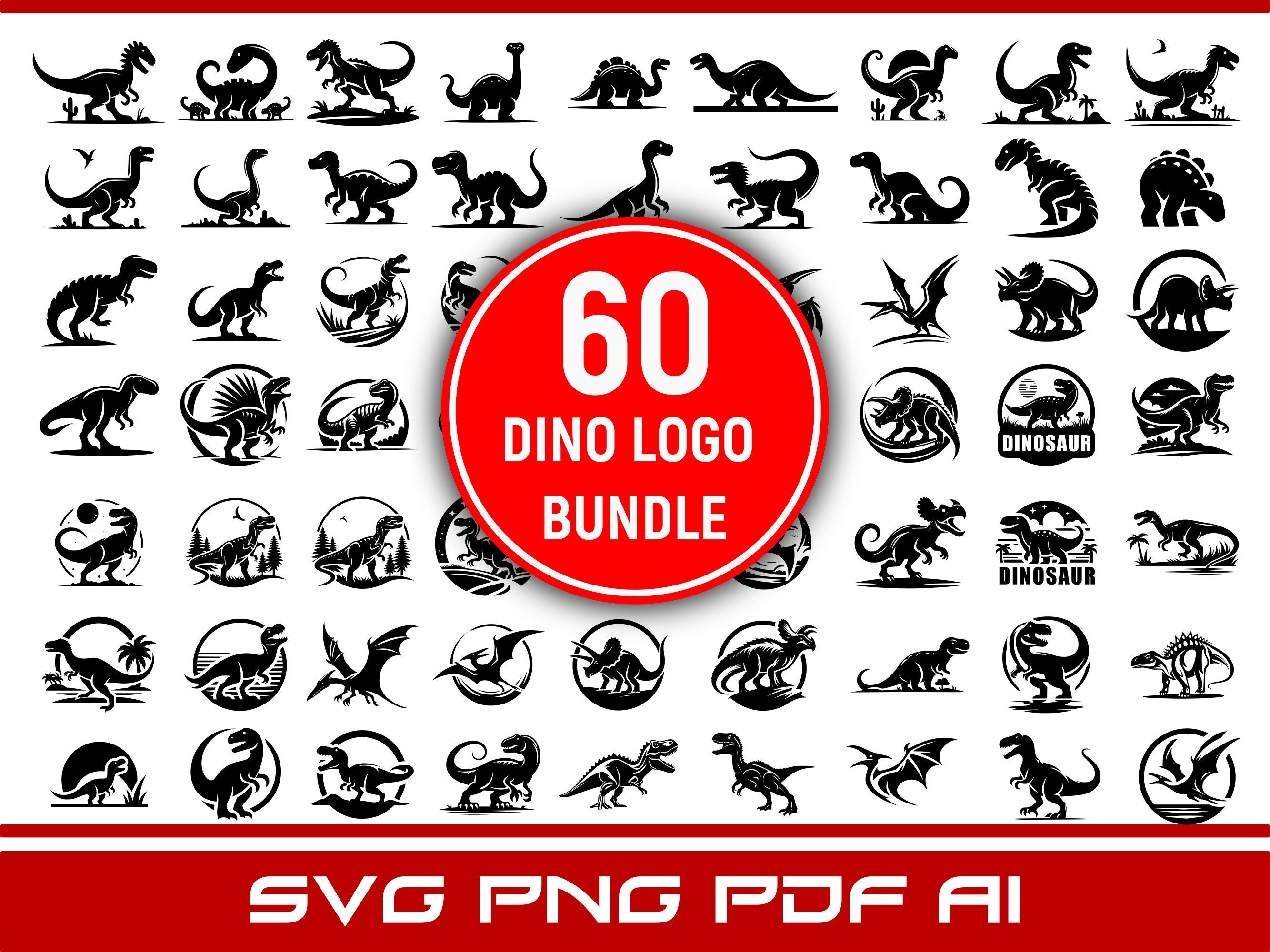 60 Dinosaur Logo Designs: T-rex, Jurassic, and More (SVG, PNG, PDF) - Etsy