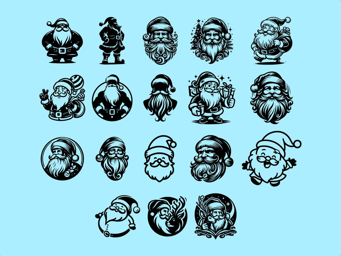 78 Santa Claus Face Vector Pack SVG PNG PDF Clipart Bundle Christmas ...