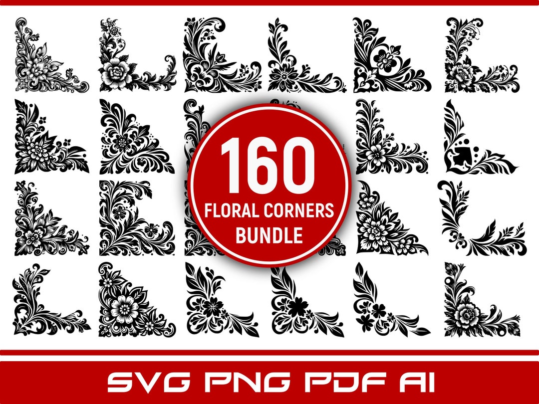 160 Floral Corners Element SVG PNG PDF Clipart Bundle for Page ...