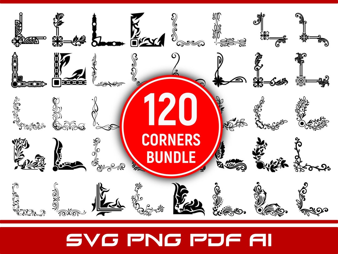 120 Vector Corners Elements SVG PNG PDF Bundle Clipart for Frames, for ...