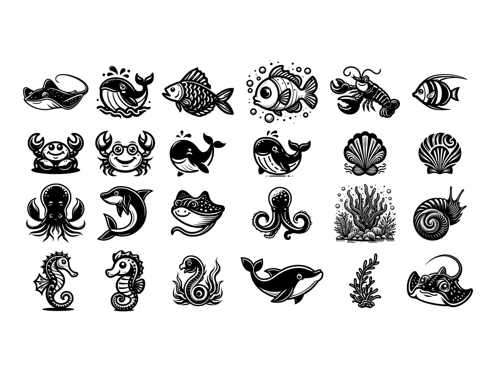 87 Sea Ocean Animals Fish Pack SVG, PNG, PDF Bundle Clipart | Sea Fish ...