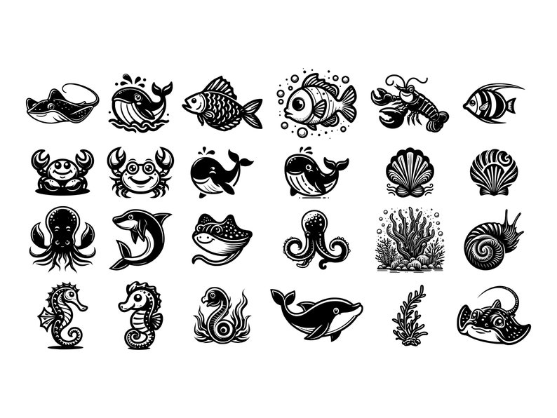 87 Sea Ocean Animals Fish Pack SVG, PNG, PDF Bundle Clipart | Sea Fish ...