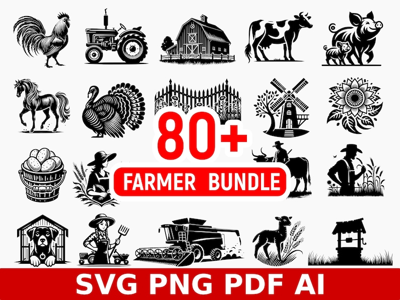 80+ Farmer Vector Design SVG PDF PNG Logo Clipart Bundle | Tractor Svg ...