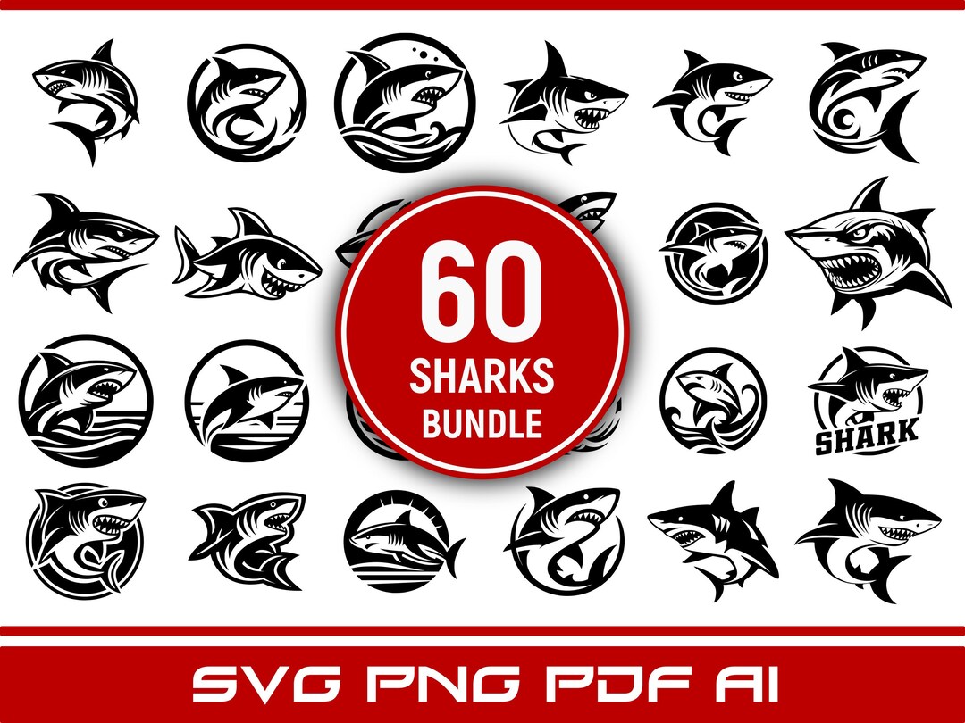 60 Sharks Design Clipart Bundle: SVG PNG PDF Vector Files - Etsy