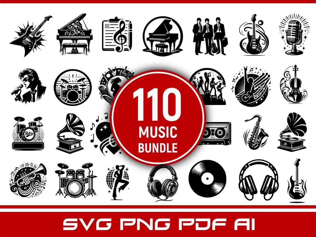 110 Retro Music Design SVG Bundle: Disco & Dance Clipart (PNG, PDF) - Etsy