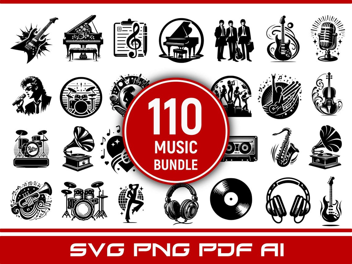 110 Retro Music Design SVG Bundle: Disco & Dance Clipart (PNG, PDF) - Etsy