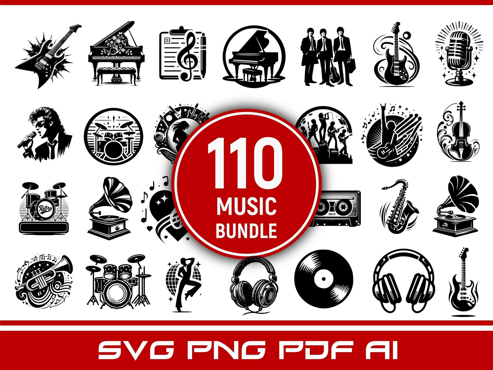 110 Retro Music Design SVG Bundle: Disco & Dance Clipart (PNG, PDF) - Etsy