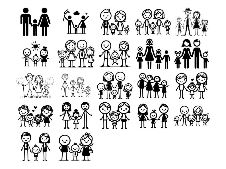Family Stick Figures Bundle SVG PDF PNG | Stick Figure People Vector ...