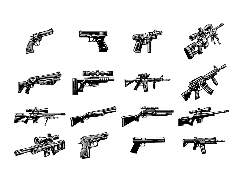 Weapons SVG Bundle With Rifles, Sniper Guns and Revolver Vector Clipart ...
