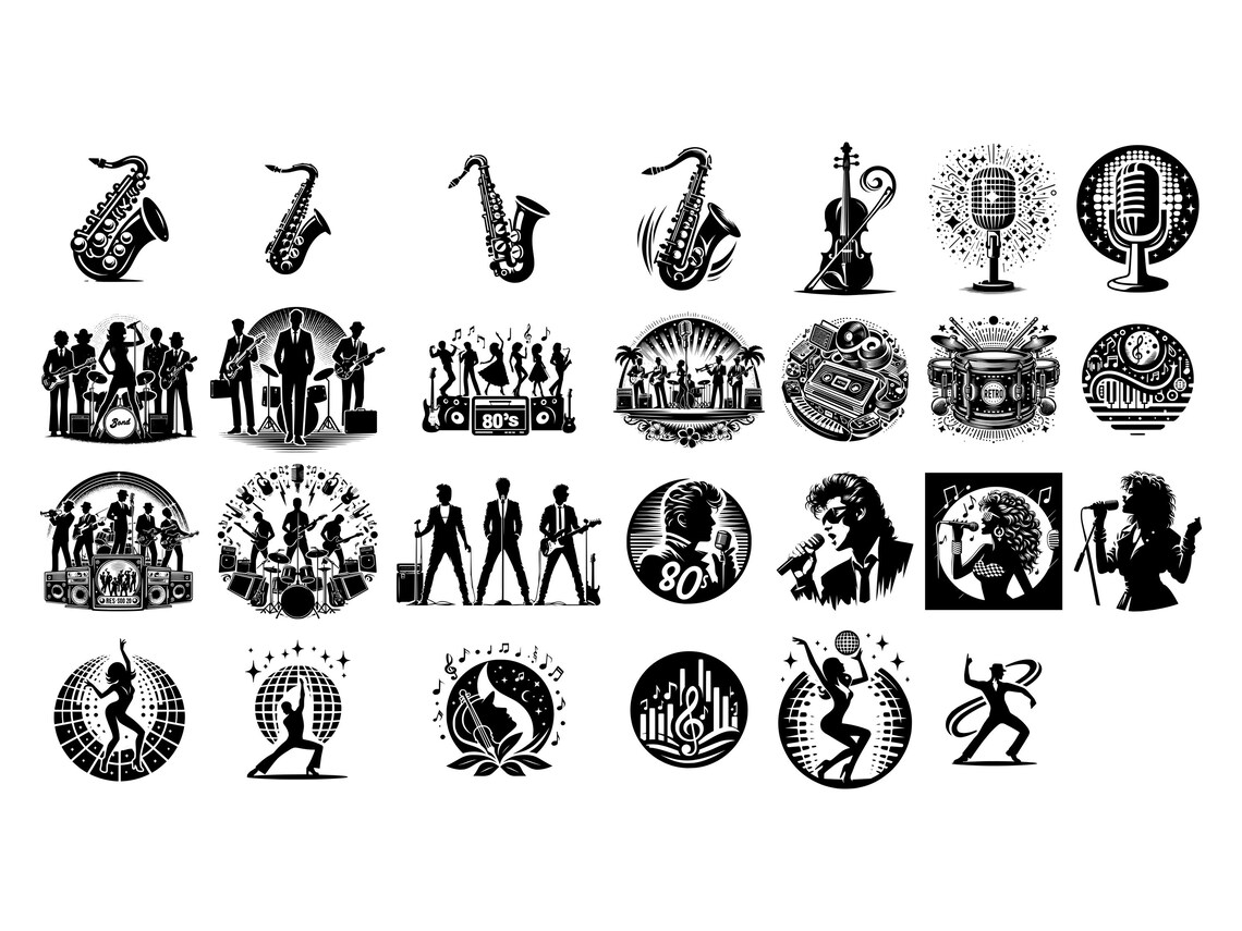 110 Retro Music Design SVG Bundle: Disco & Dance Clipart (PNG, PDF) - Etsy