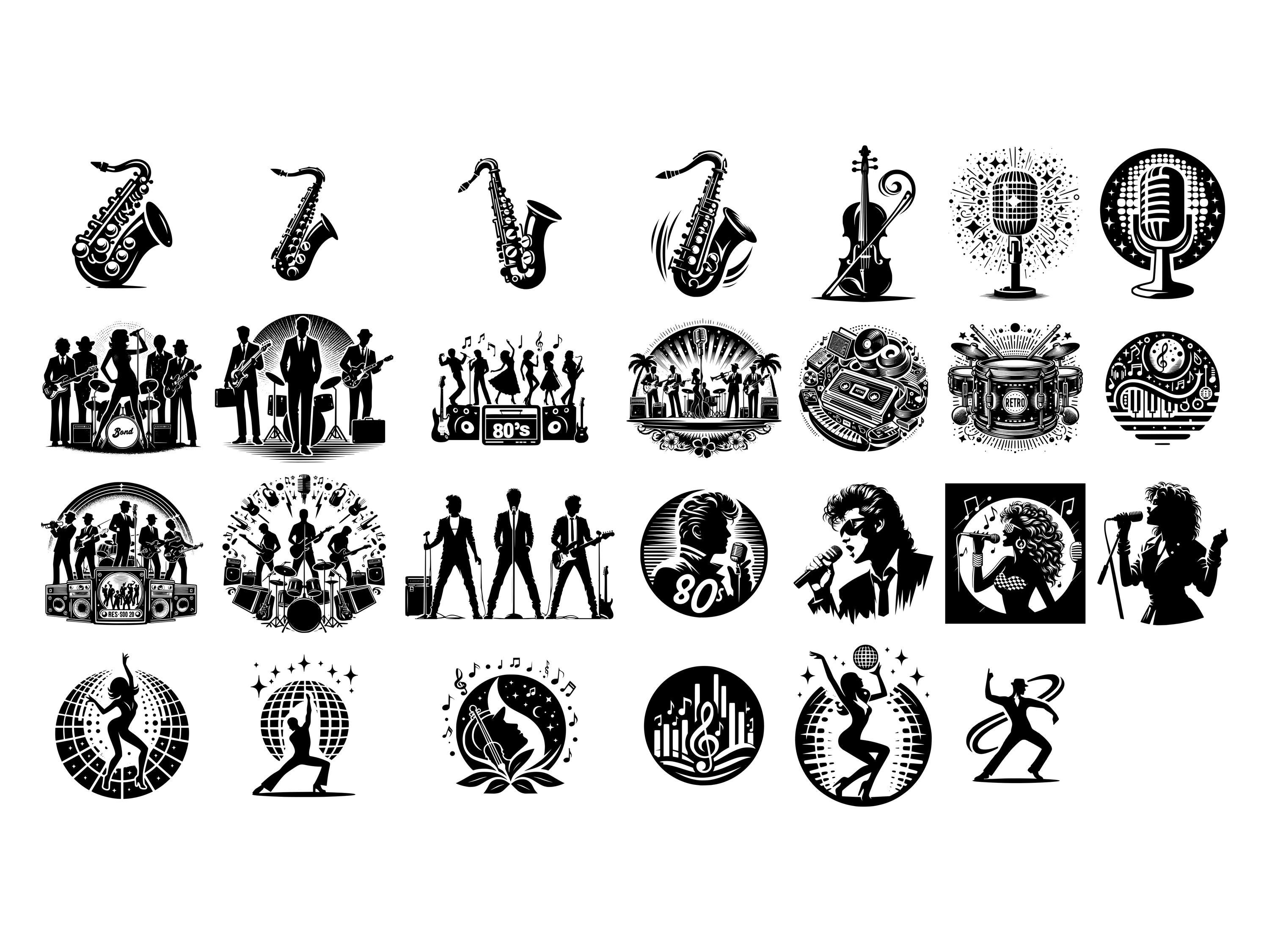 110 Retro Music Design SVG Bundle: Disco & Dance Clipart (PNG, PDF) - Etsy