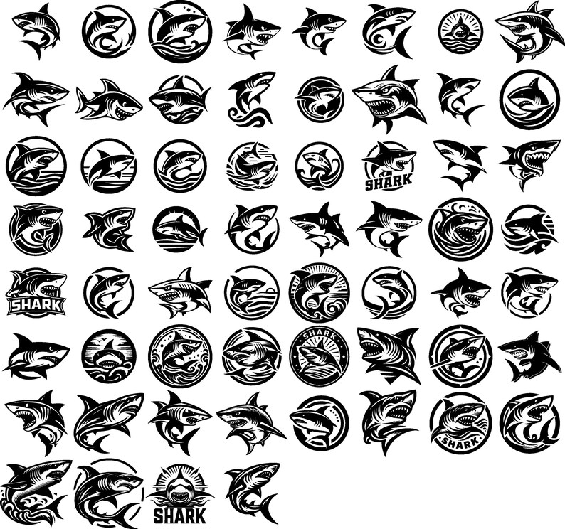 60 Sharks Design SVG PNG PDF Vector Files Clipart Bundle and Logo | Shark Png | Shark Digital ...