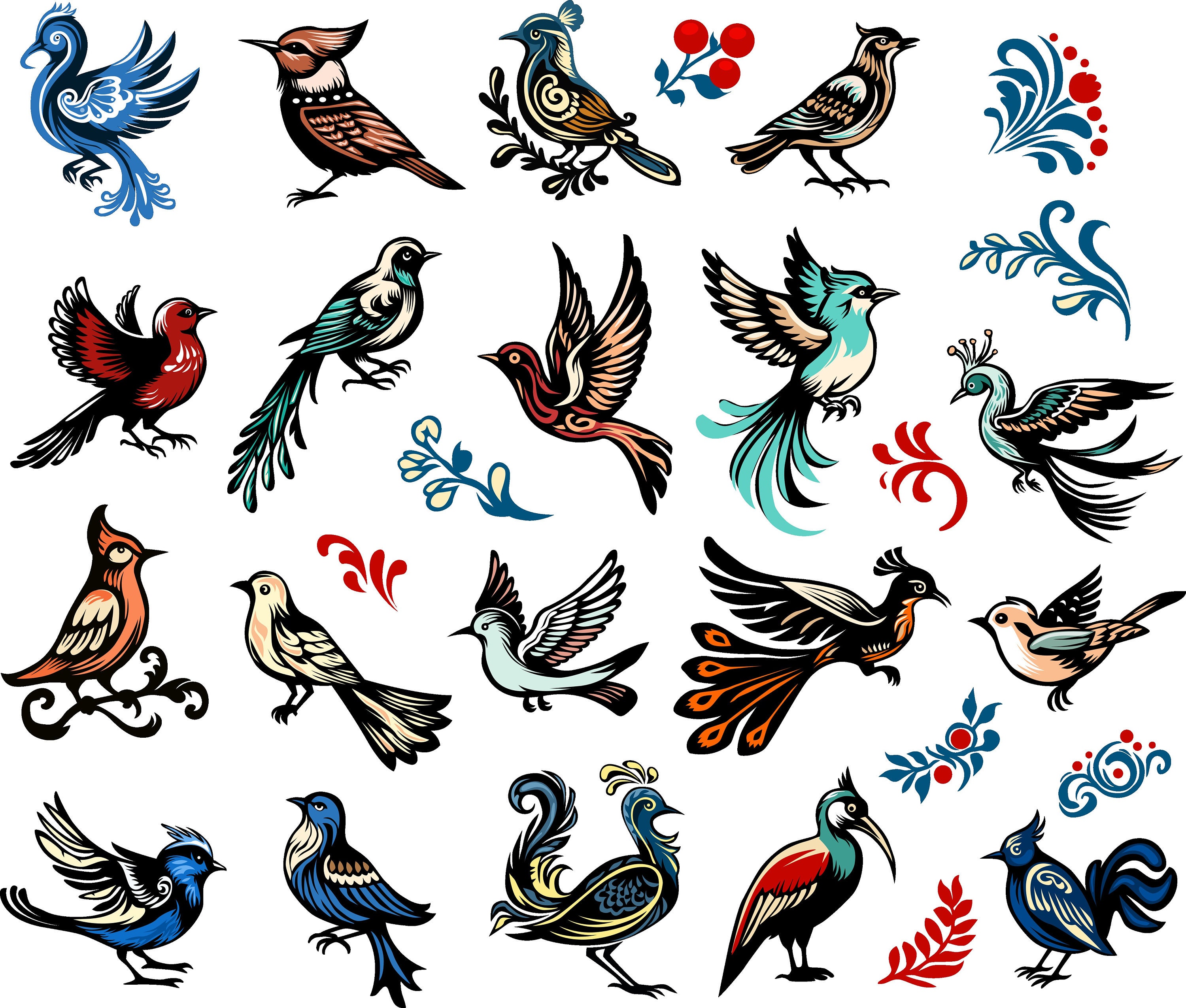 Vintage Birds and Flowers SVG PNG PDF Clipart Bundle | Bird Art Svg ...