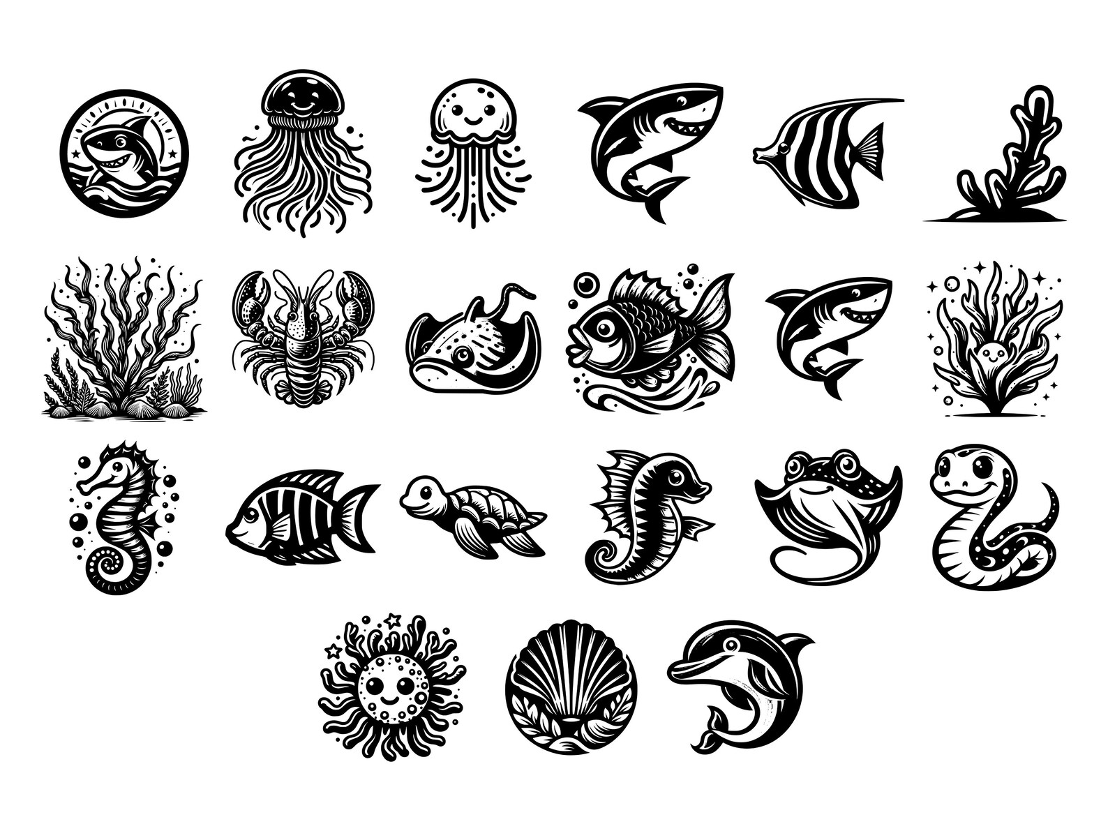 87 Sea Ocean Animals Fish Pack SVG, PNG, PDF Bundle Clipart | Sea Fish ...