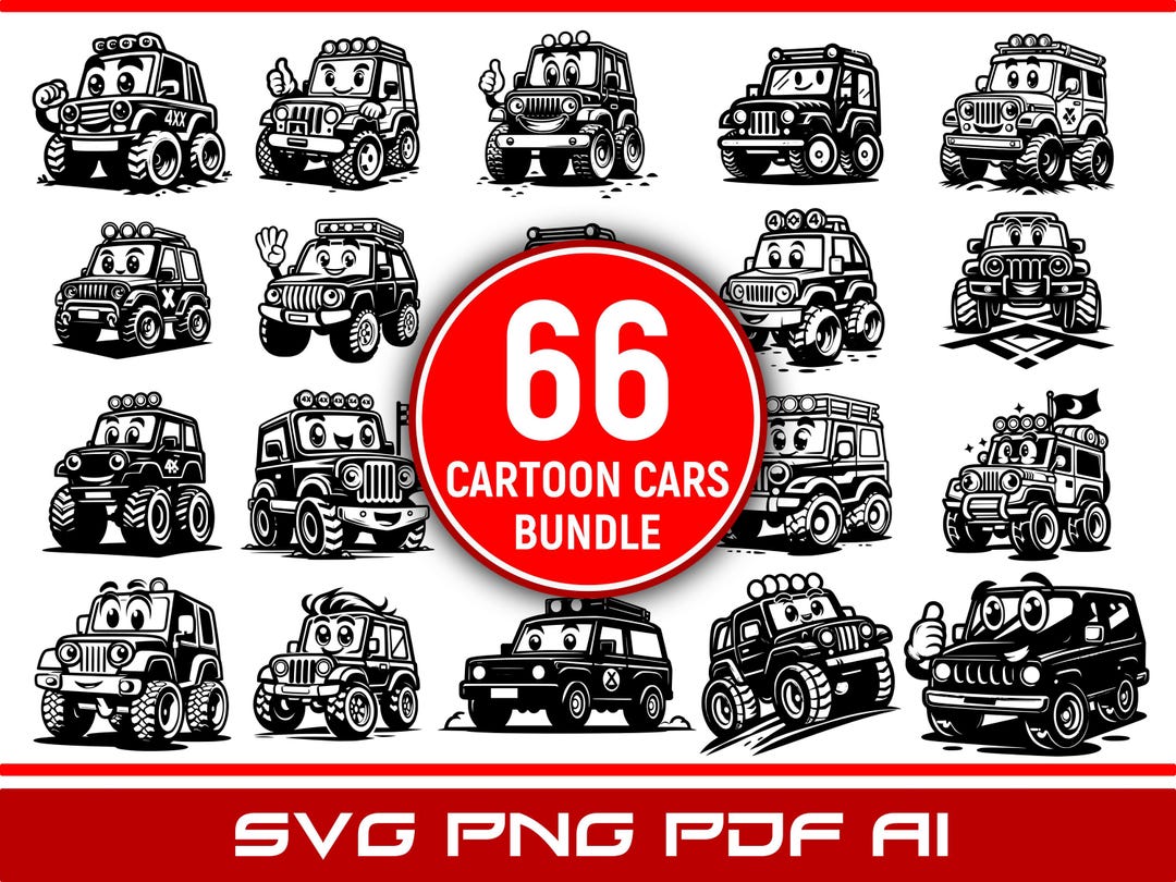 66 Cartoon Car Svg Bundle – Funny Cars Silhouette Clipart | Kids ...